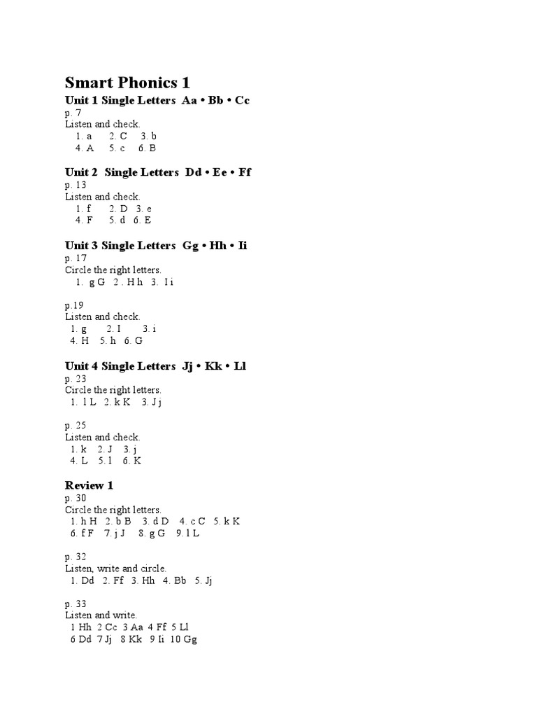 Smart Phonics 1: Unit 1 Single Letters Aa - BB - CC | PDF