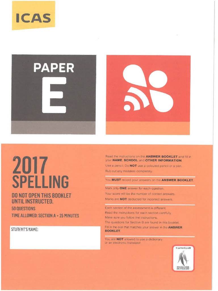 2017 ICAS Spelling Paper E PDF | PDF