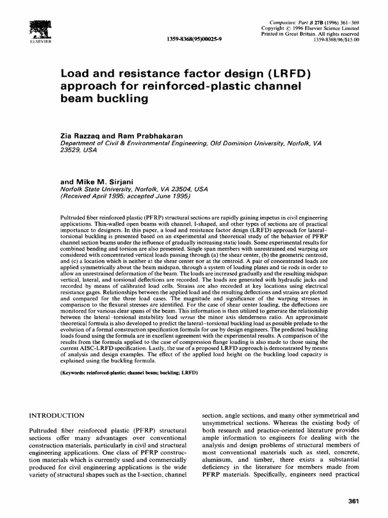 Razzaq - Load and Resistance Factor Design (LRFD) Approach For Reinforced-Plastic Channel Beam ...