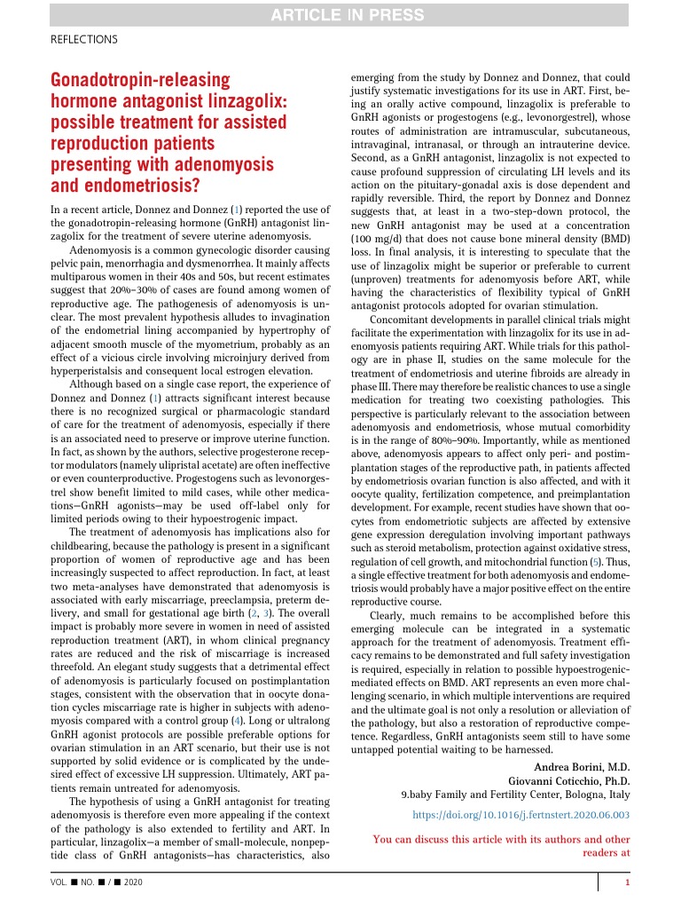 GNRH Antagonist Linzagolix and Assisted Reproduction 1596988989 PDF ...