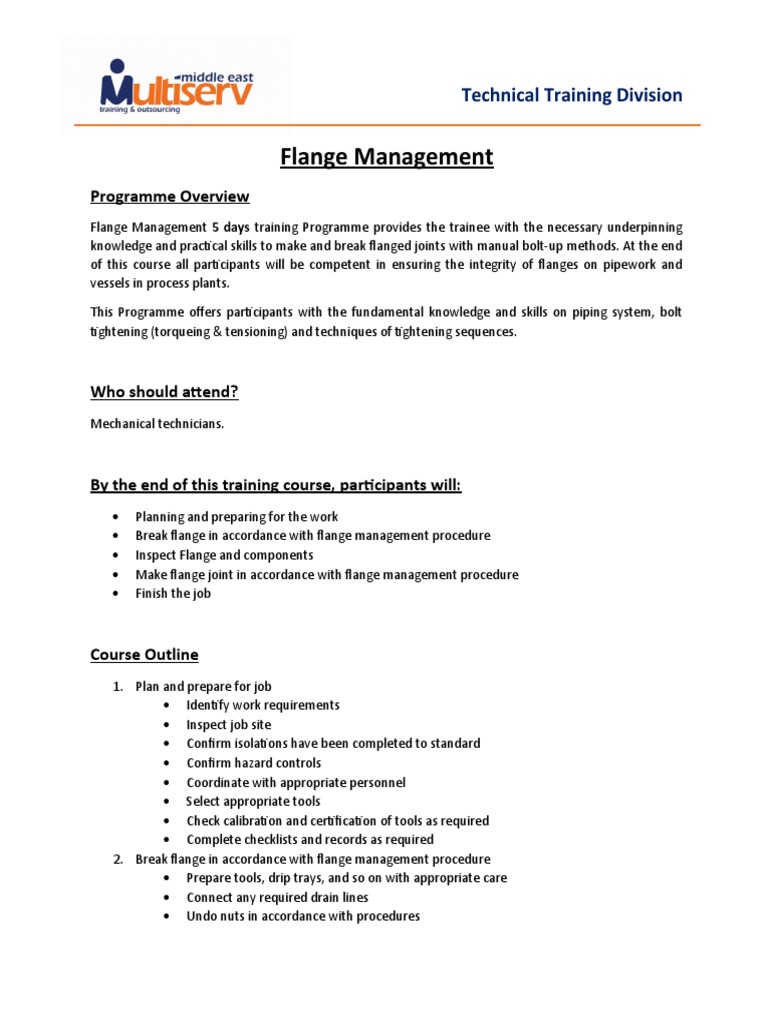 Flange Management | PDF | Nut (Hardware) | Pipe (Fluid Conveyance)