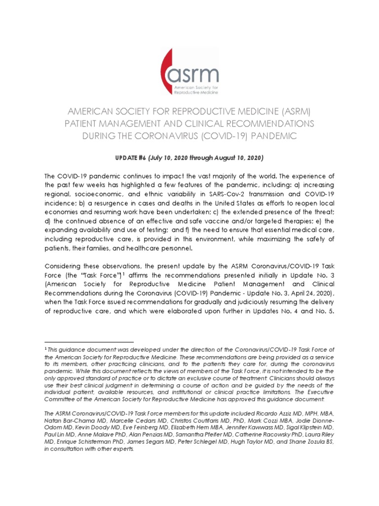 American Society For Reproductive Medicine (Asrm) Patient Management ...
