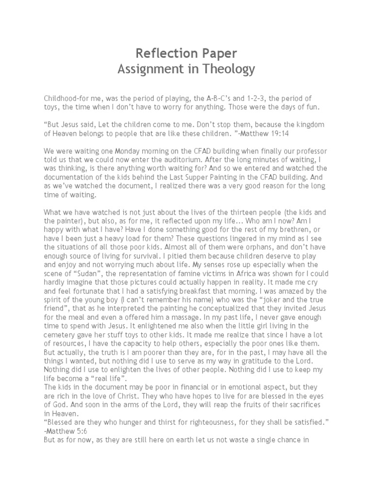 Assignment in Theology: Reflection Paper | PDF | Love | Religion And Belief