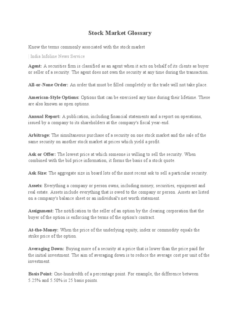 Glossary of Stock Market Terms | PDF | Stocks | Securities (Finance)