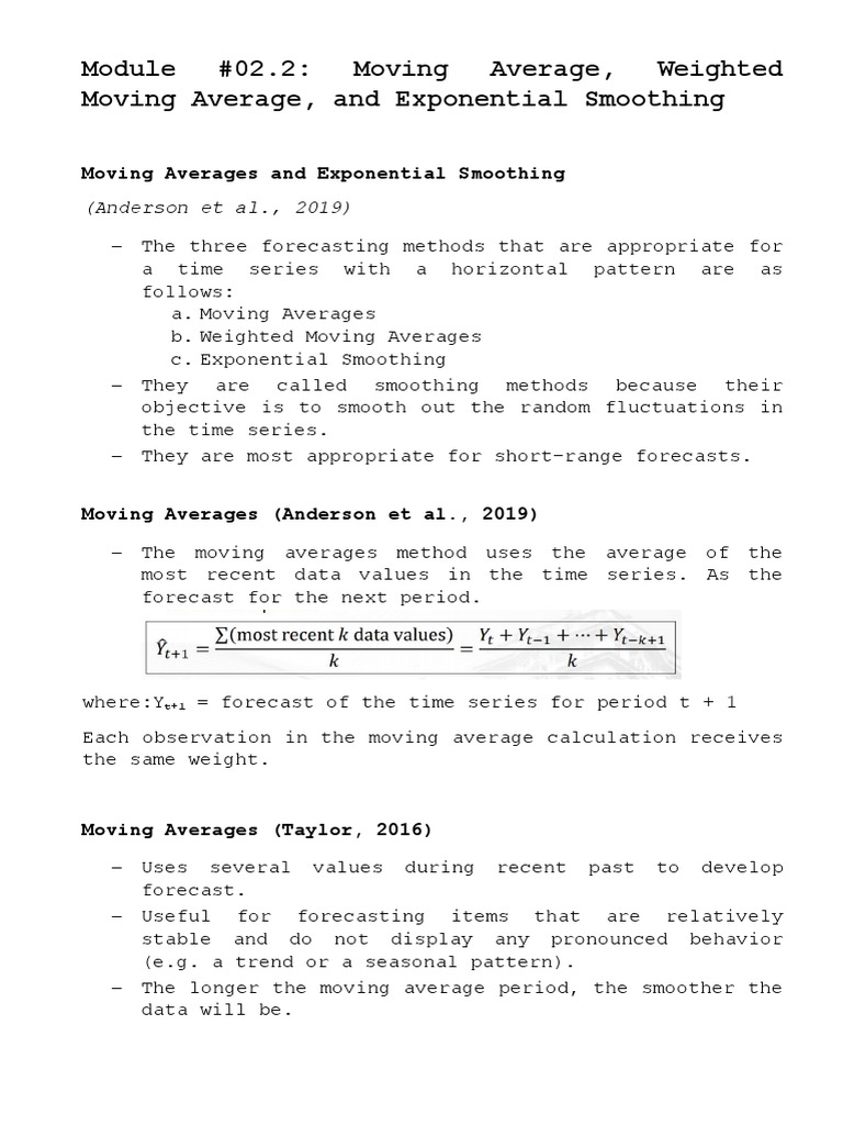 Module 02.2 Moving Average Weighted Moving Average and Exponential Smoothing | PDF | Moving ...