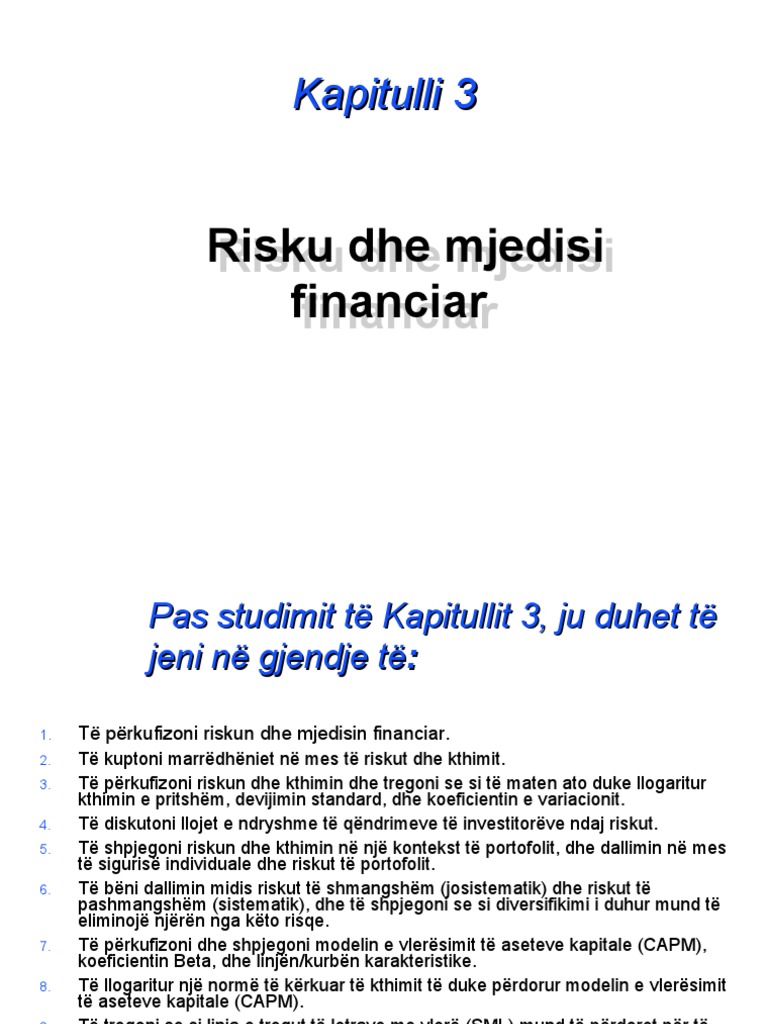 03 - Risku Dhe Kthimi Teoria e Portofolit Dhe Modelet e Vlerësimit Të Aseteve | PDF