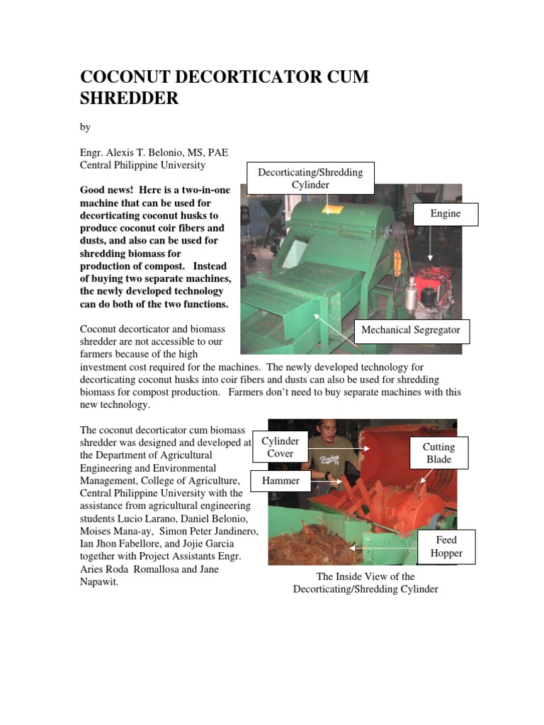 Coconut Decorticator and Biomass Shredder | PDF | Nature | Science