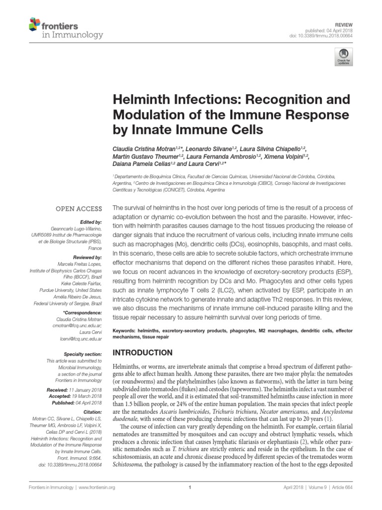 Helminth Infections - Recognition and Modulation of The Immune Response ...