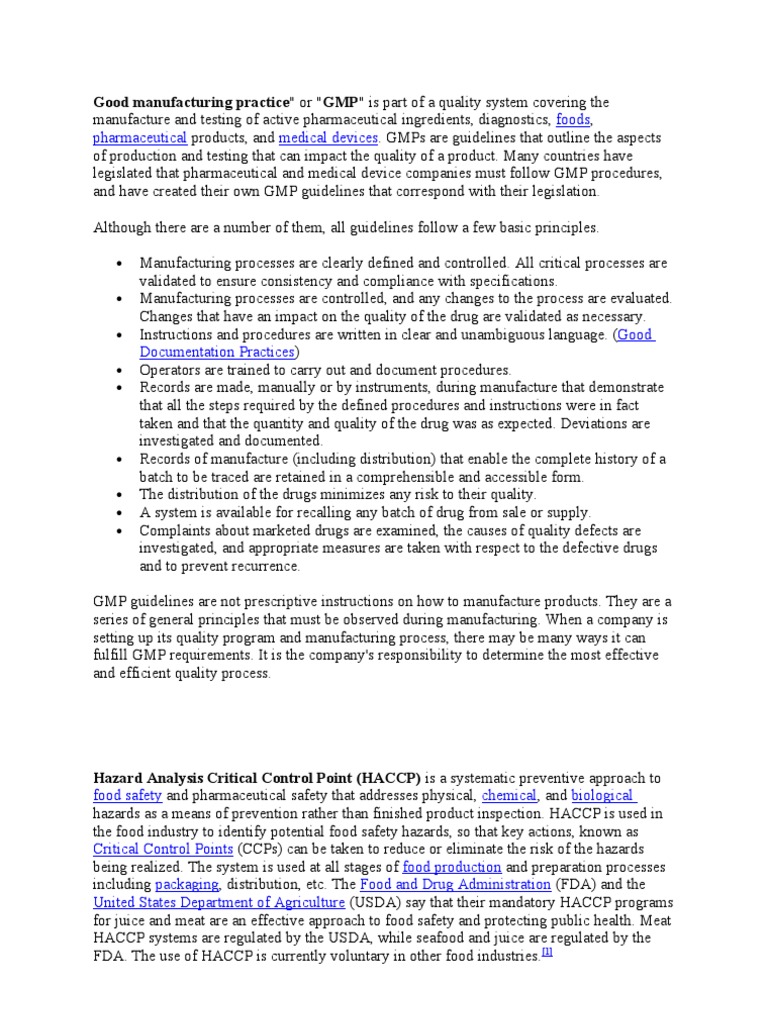Good Manufacturing Practice | PDF | Hazard Analysis And Critical ...