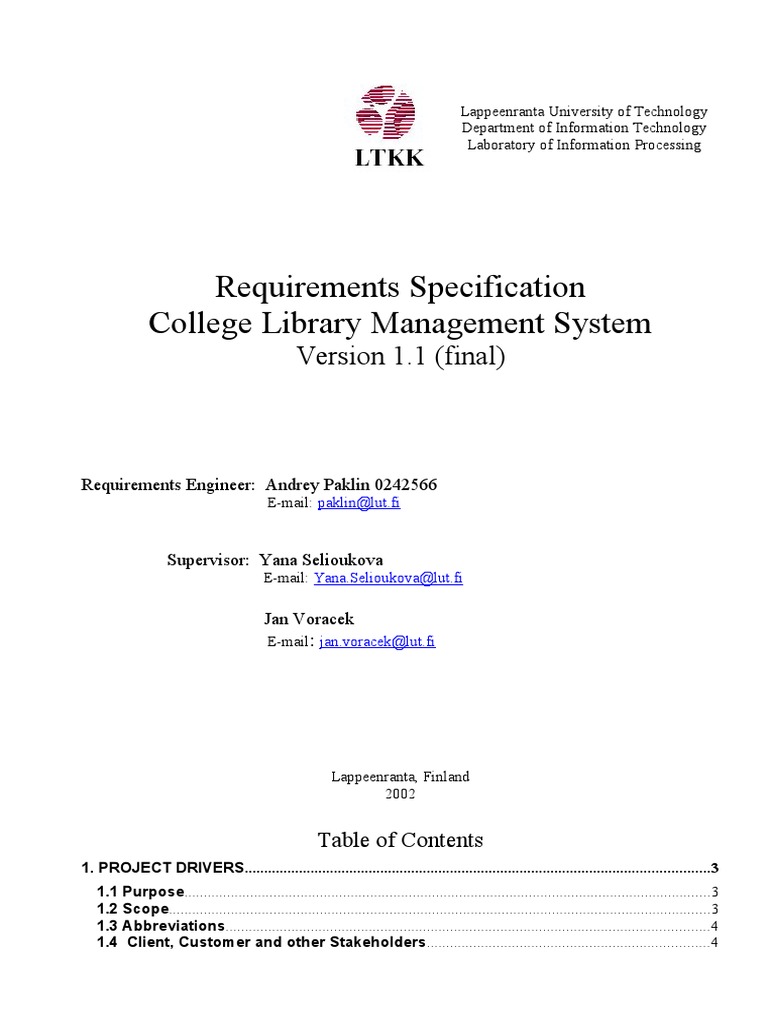 Requirements Specification College Library Management System | PDF | Databases | World Wide Web