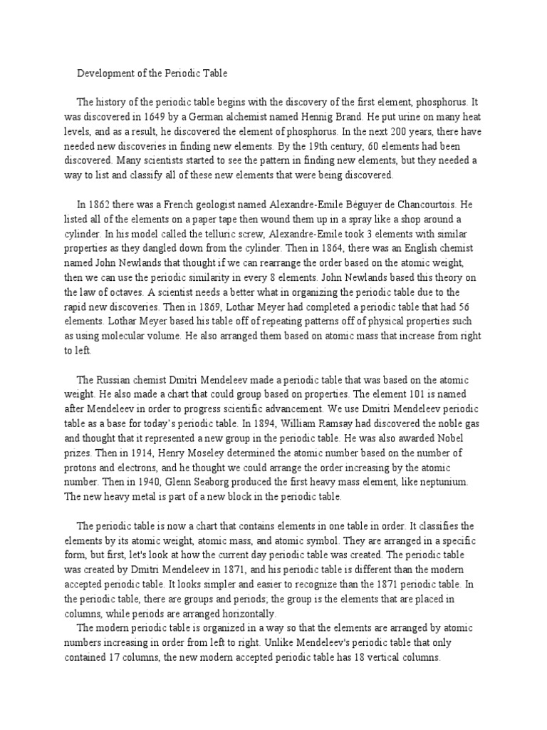 Development of The Periodic Table | PDF | Periodic Table | Chemical ...