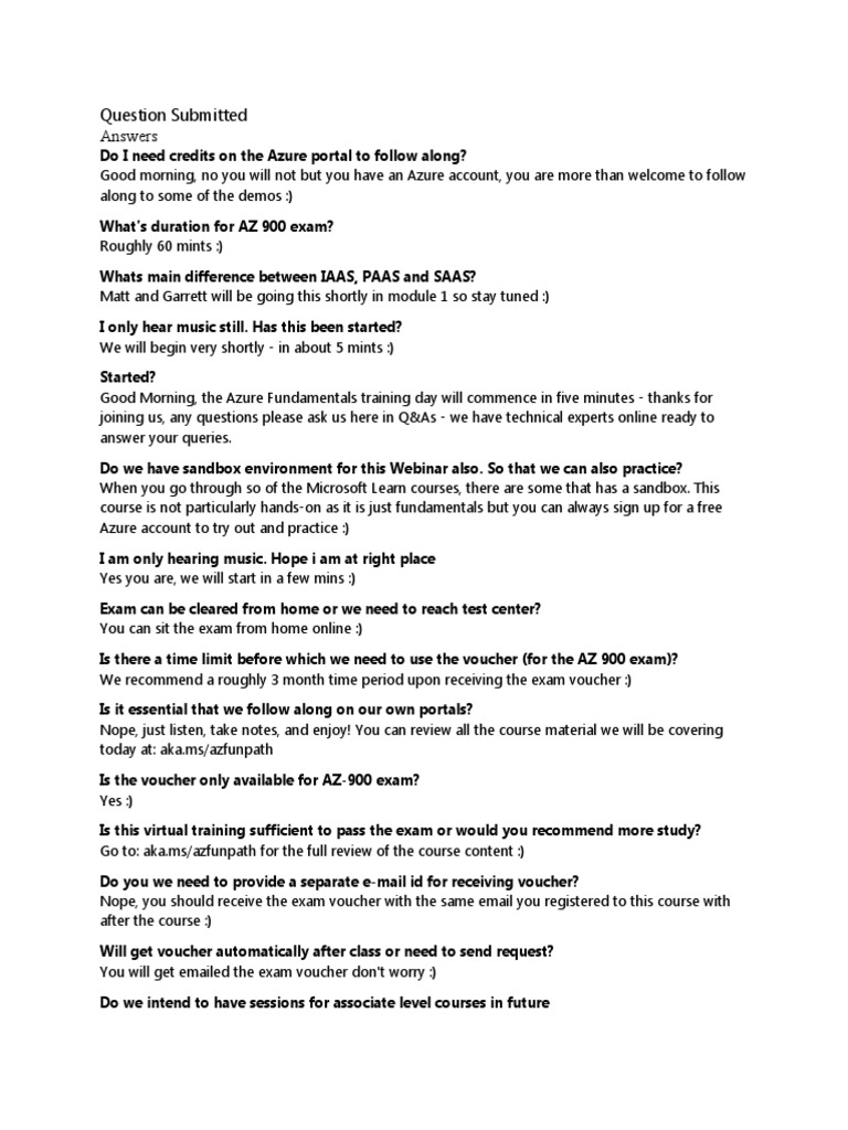 Question Submitted Answers | PDF | Microsoft Azure | Cloud Computing