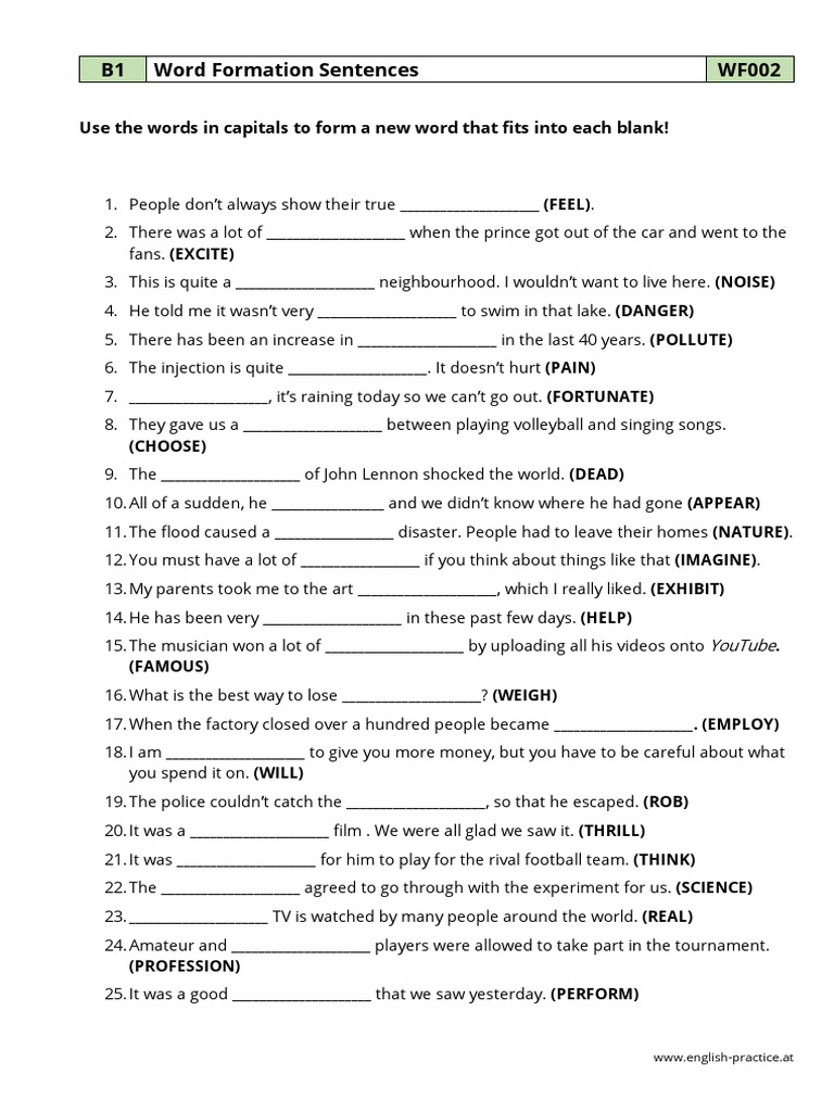 wf002 Word Formation Sentences | PDF