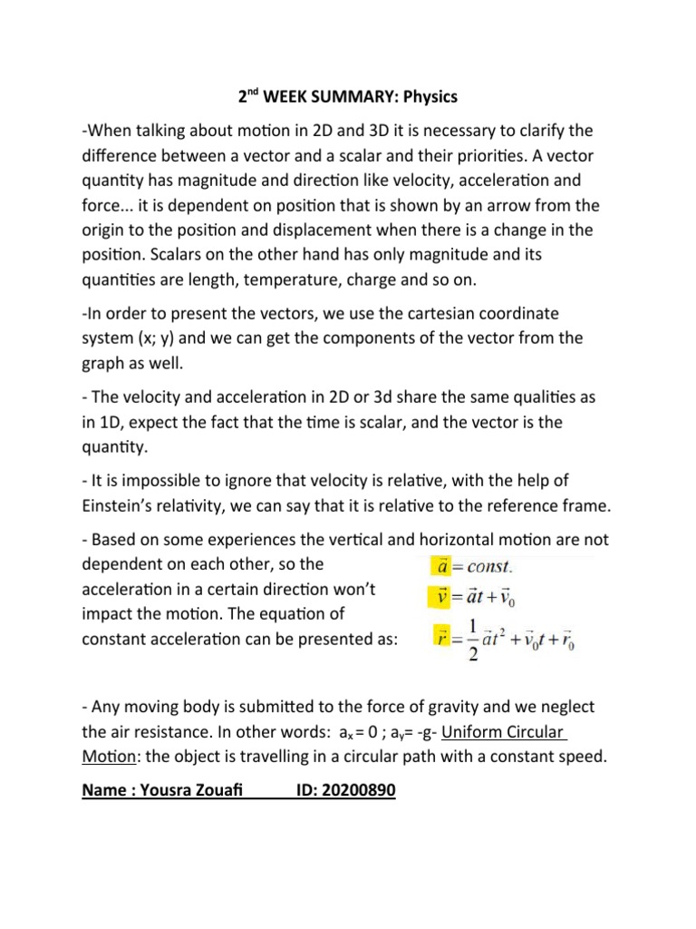 Physics Summary Week 2 | PDF
