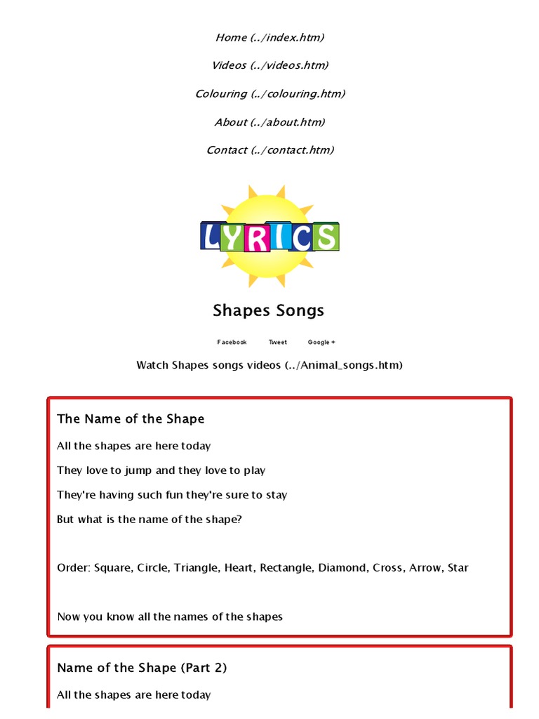 Shapes Songs: The Name of The Shape | PDF | Shape | Euclidean Plane ...