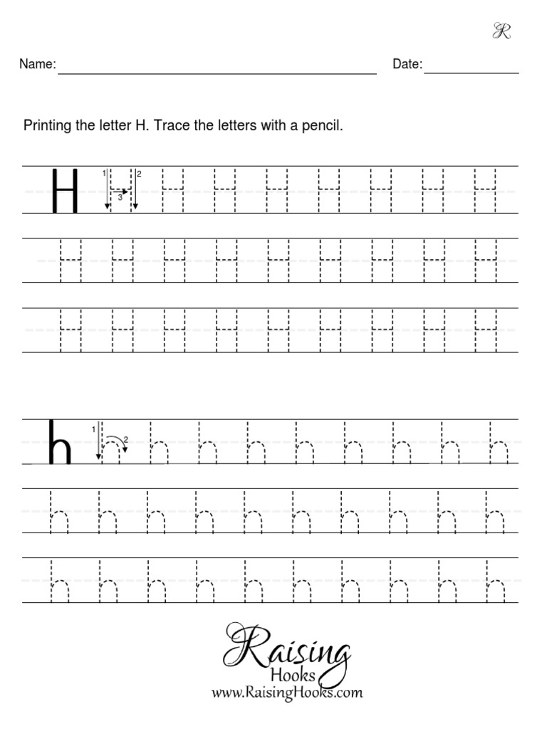Printing The Letter H. Trace The Letters With A Pencil.: Name: Date ...