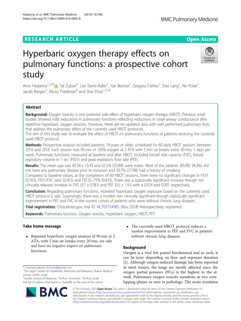 Hyperbaric Oxygen Therapy Effects On Pulmonary Fun | PDF | Dependent ...
