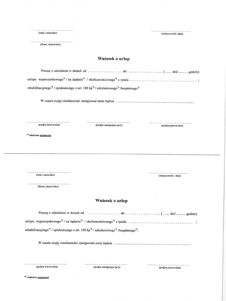 Wniosek o Urlop | PDF