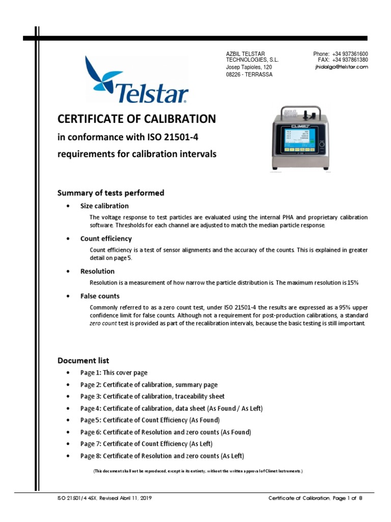 ISO 21501-4 Calibration Certificate | PDF | Calibration | Uncertainty