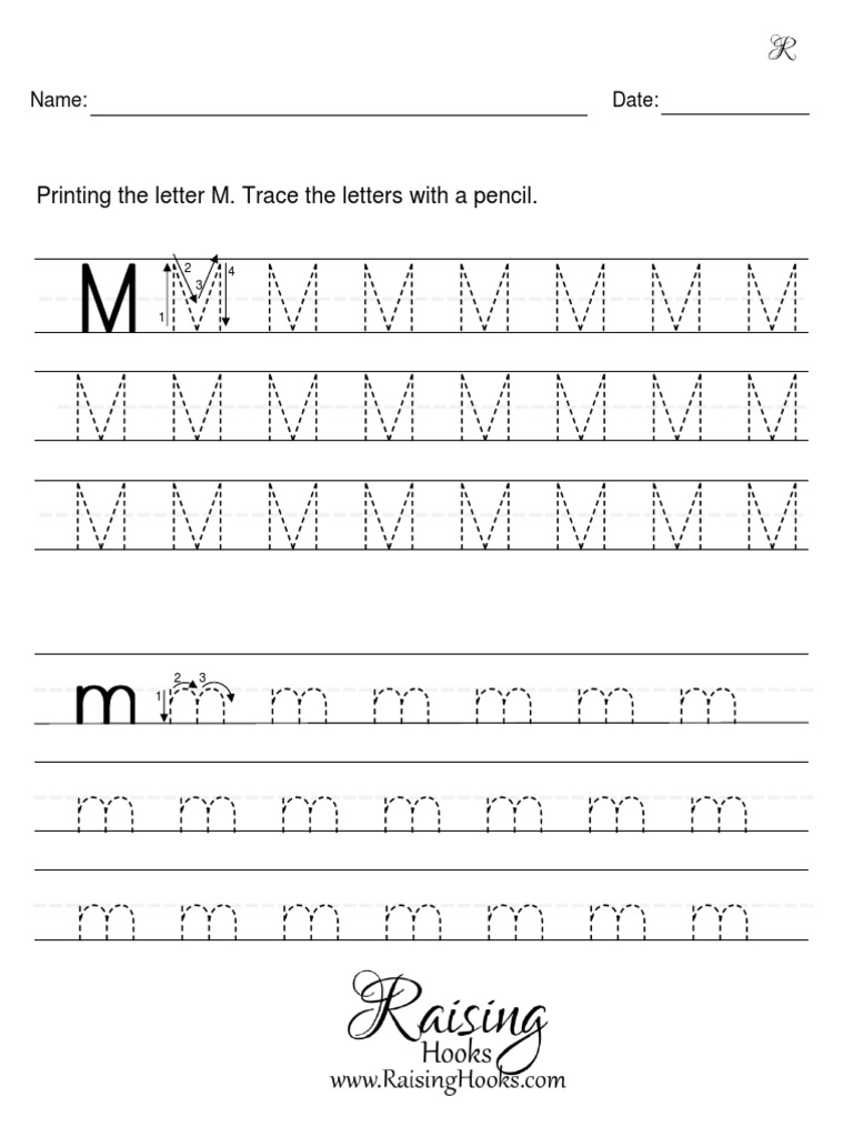 Printing The Letter M. Trace The Letters With A Pencil.: Name: Date | PDF