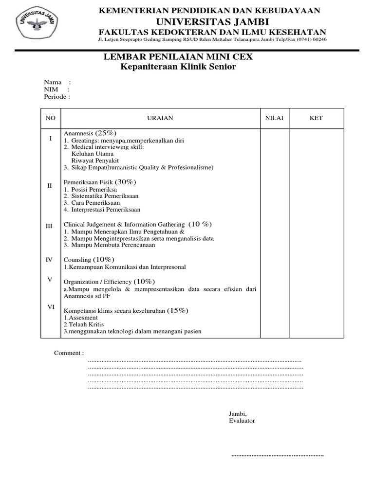 Penilaian Koas Mini Cex Ujian Fix | PDF | Pengembangan Diri | Kesehatan Holistik