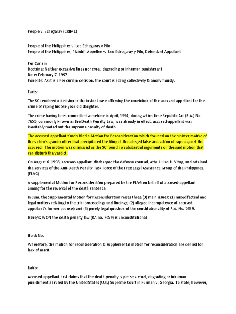 Leo Echegaray Case | PDF | Furman V. Georgia | Litigation