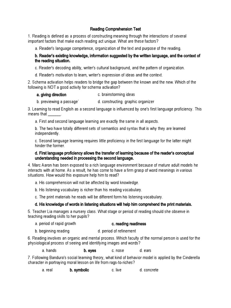 Reading Comprehension Test Pnu and Dati Na Naggawas Sa Board | PDF ...