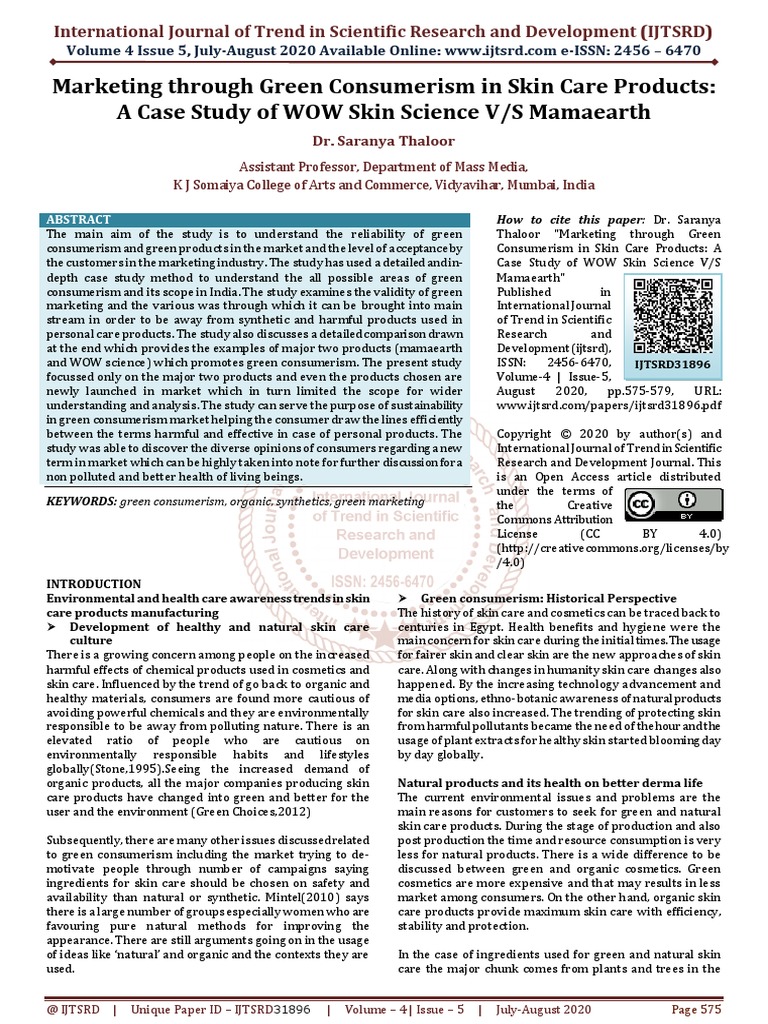 Marketing Through Green Consumerism in Skin Care Products A Case Study ...