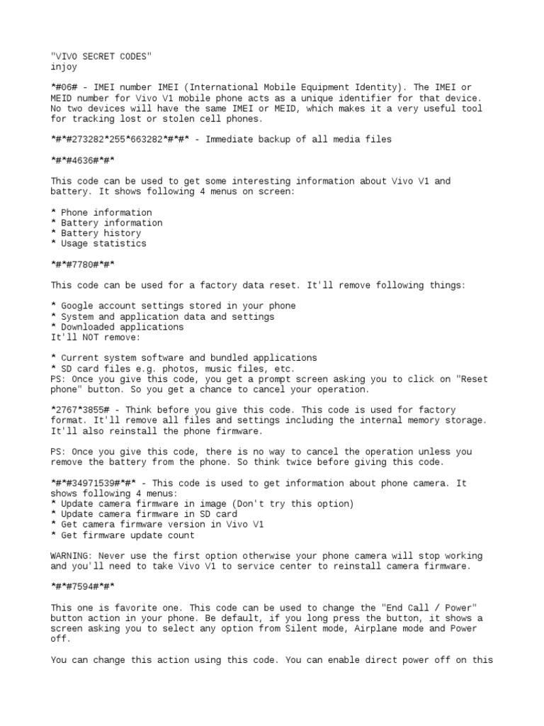 Vivo Secret Codes | Download Free PDF | High Speed Packet Access ...