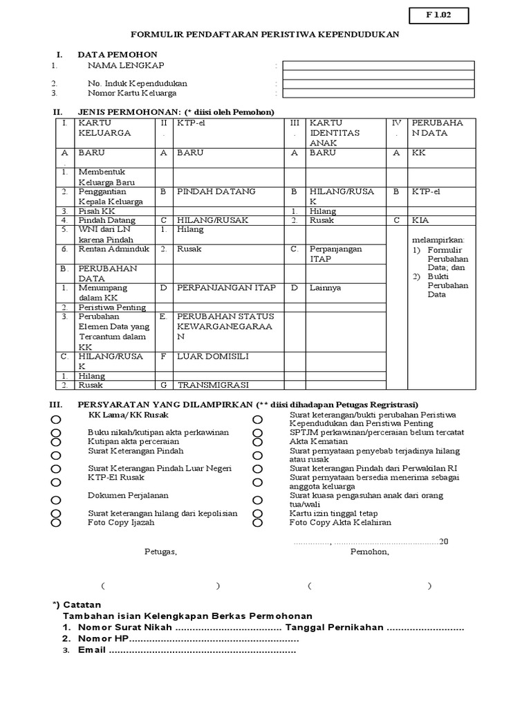 Formulir Pendaftaran Peristiwa Kependudukan | PDF