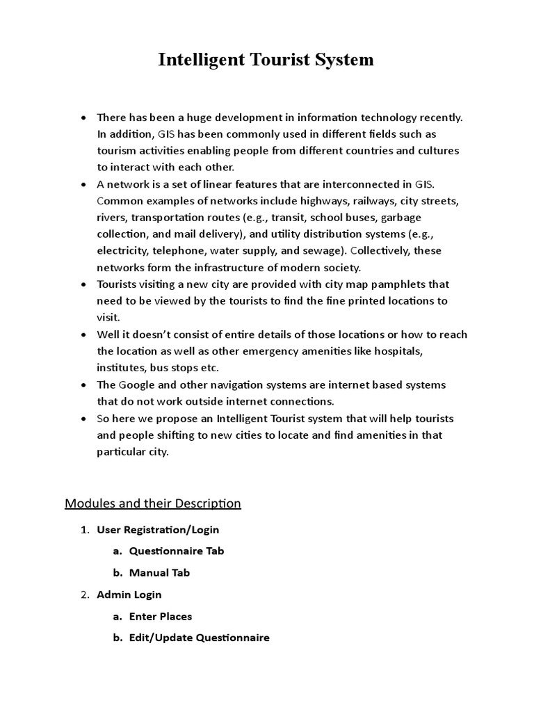 Intelligent Tourist System: Modules and Their Description | PDF ...