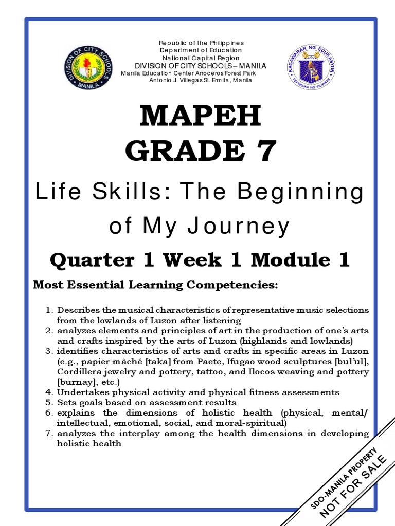 Mapeh Grade 7: Life Skills: The Beginning of My Journey | PDF | Body ...