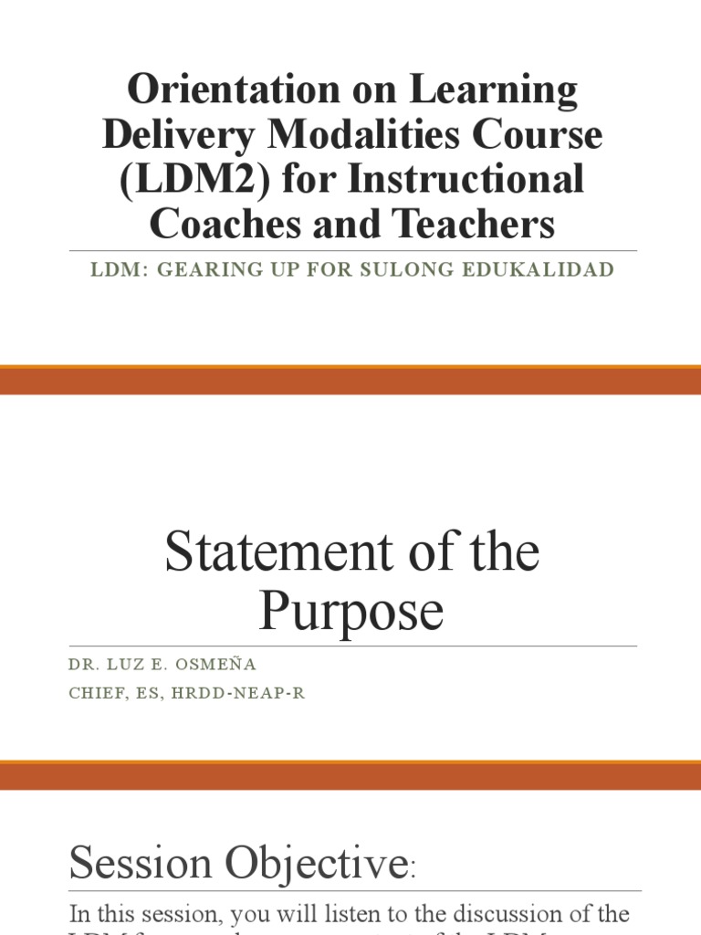 Orientation On Learning Delivery Modalities Course (LDM2) For ...