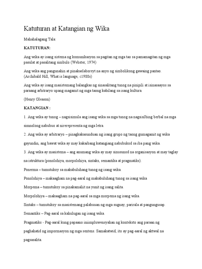 Katuturan at Katangian NG Wika | PDF