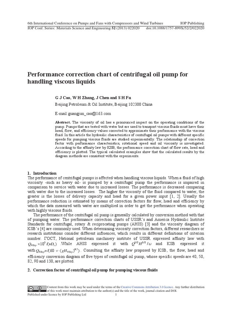 Performance Correction Chart of Centrifugal Oil Pump For Handling Viscous Liquids | PDF | Pump ...