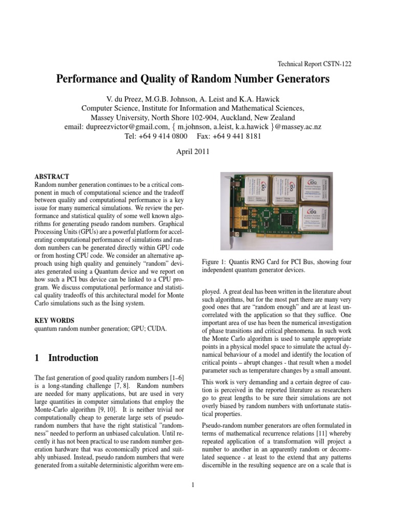 Performance and Quality of Random Number Generator PDF | PDF | Monte ...