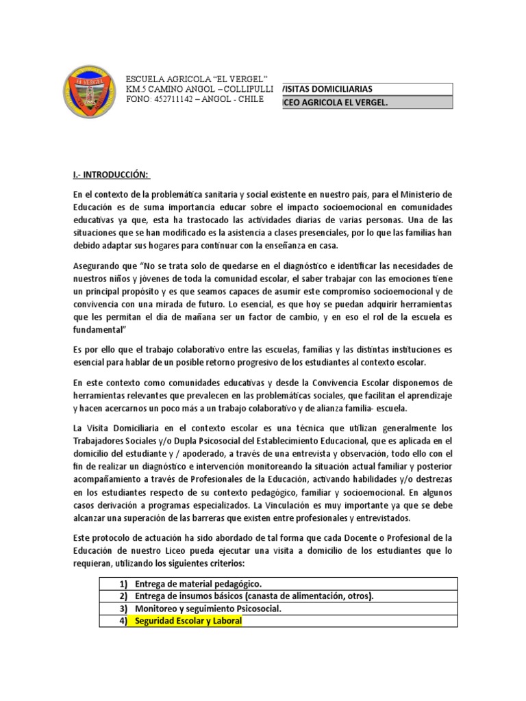 Protocolo Visita Domicilio | PDF | Maestros | Aprendizaje