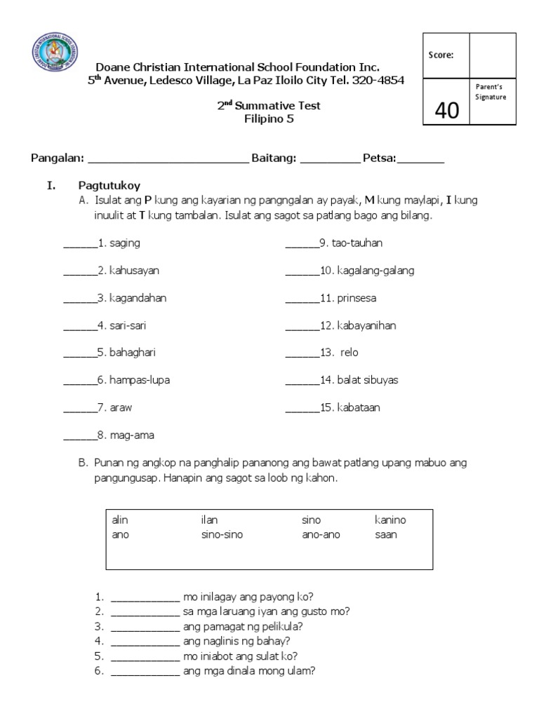 Unit Test in Filipino 5 (2nd Quarter) | PDF