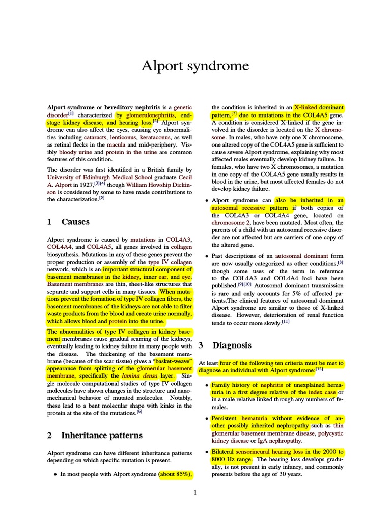 A Comprehensive Review of Alport Syndrome: Causes, Inheritance Patterns ...