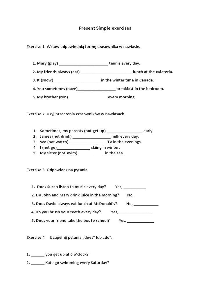 Present Simple Cwiczenia Klasa 5 Pdf – Catherine Gourley