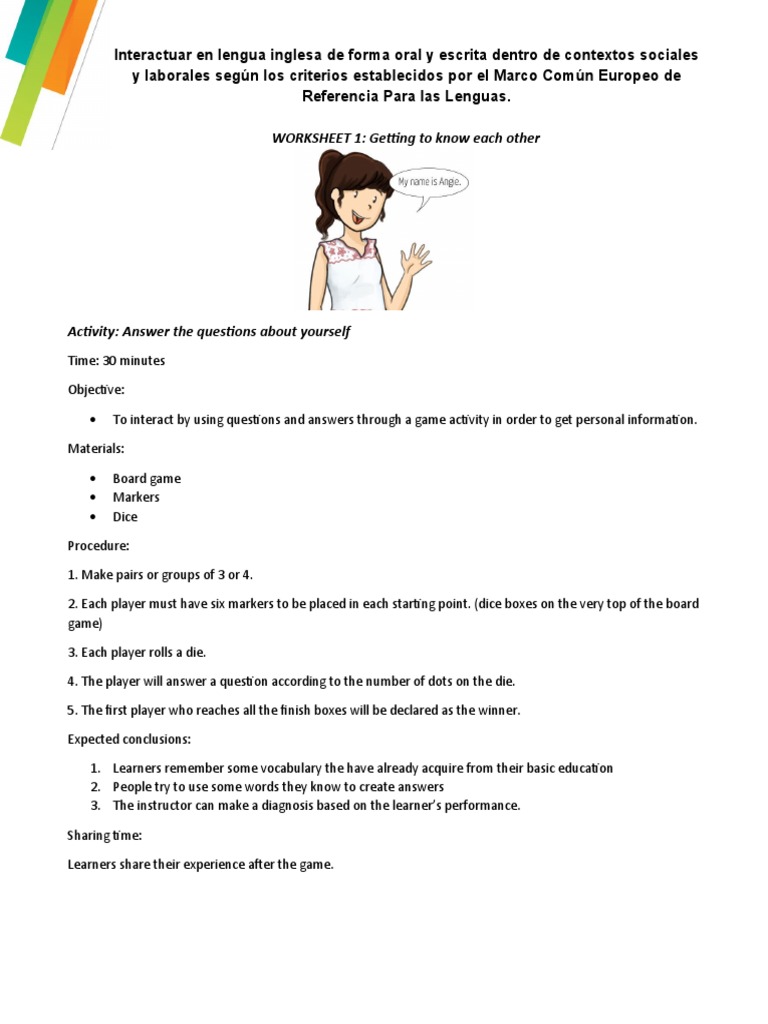 Getting to Know Each Other Worksheet | PDF | Behavior Modification ...