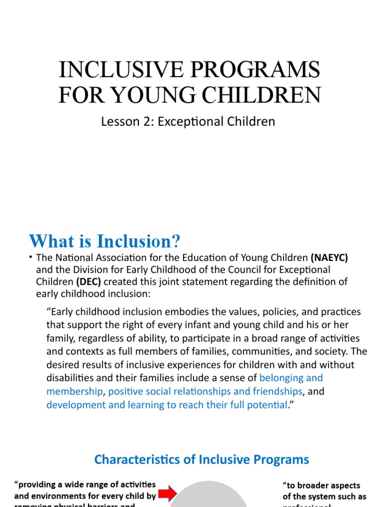 Inclusive Programs For Young Children | PDF | Inclusion (Education ...