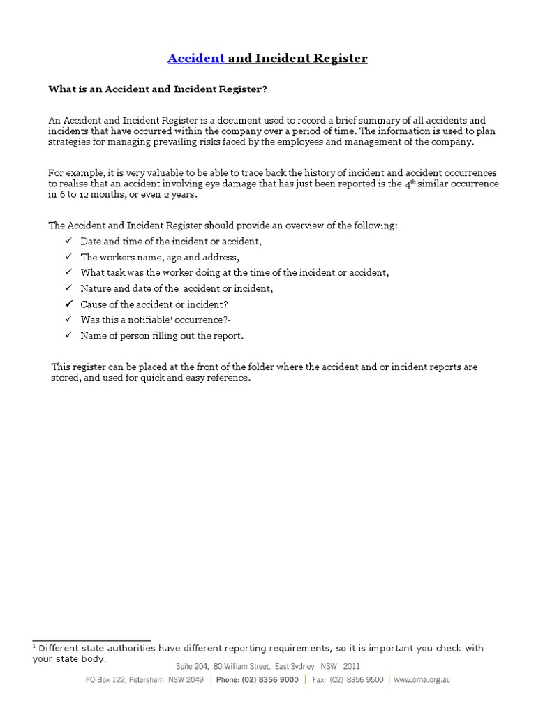 Accident and Incident Register | PDF