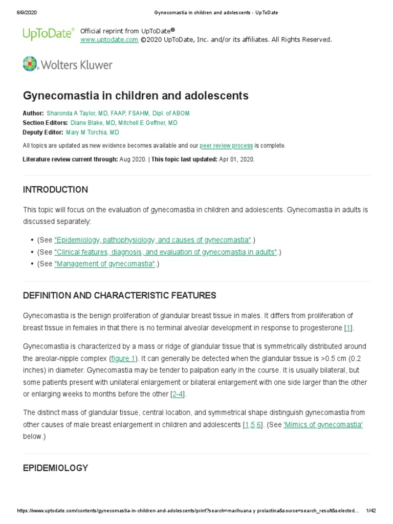 Gynecomastia in Children and Adolescents - UpToDate | PDF | Puberty ...