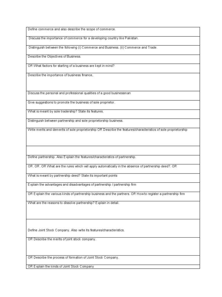 Commerce Class 1 | PDF | Sole Proprietorship | Partnership