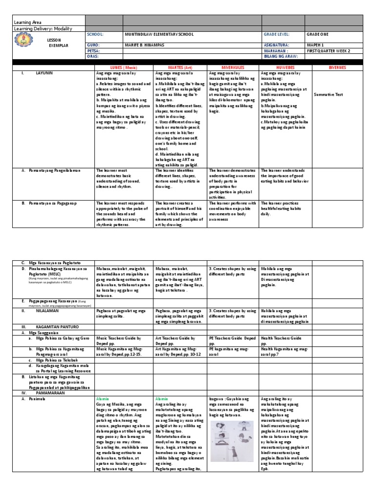 Week 2 Mapeh LESSON EXEMPLAR 1ST Q 1 | PDF