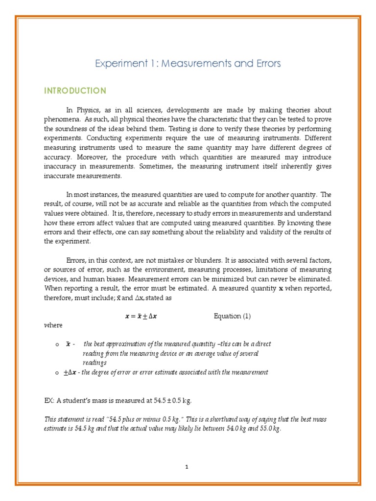 EXPERIMENT 1. Measurements and Errors | PDF | Significant Figures ...