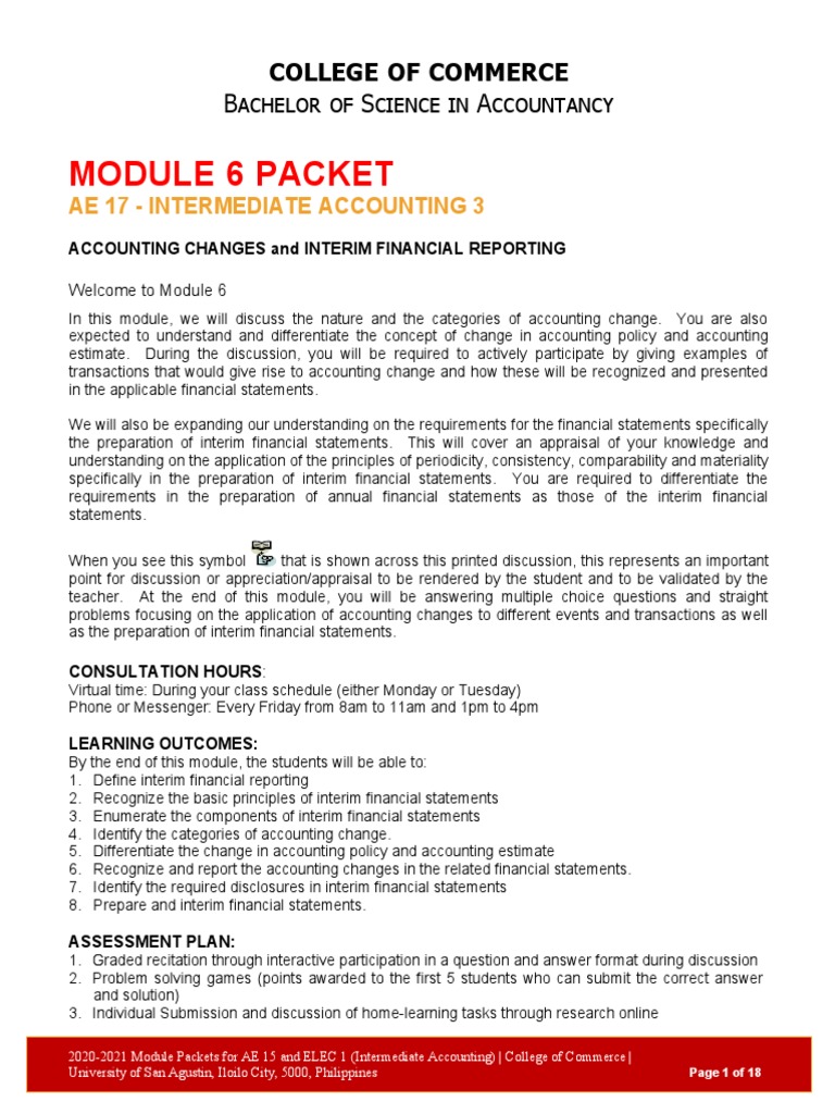 Module 6 Packet: College OF Commerce | PDF | Financial Statement ...