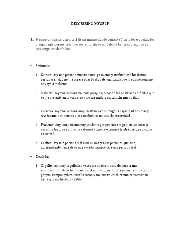 Describing Myself | PDF