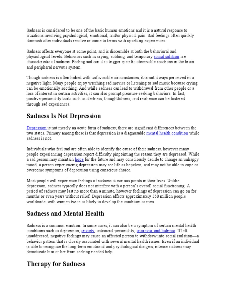 Sadness Is Not Depression: Social Solation | Download Free PDF ...